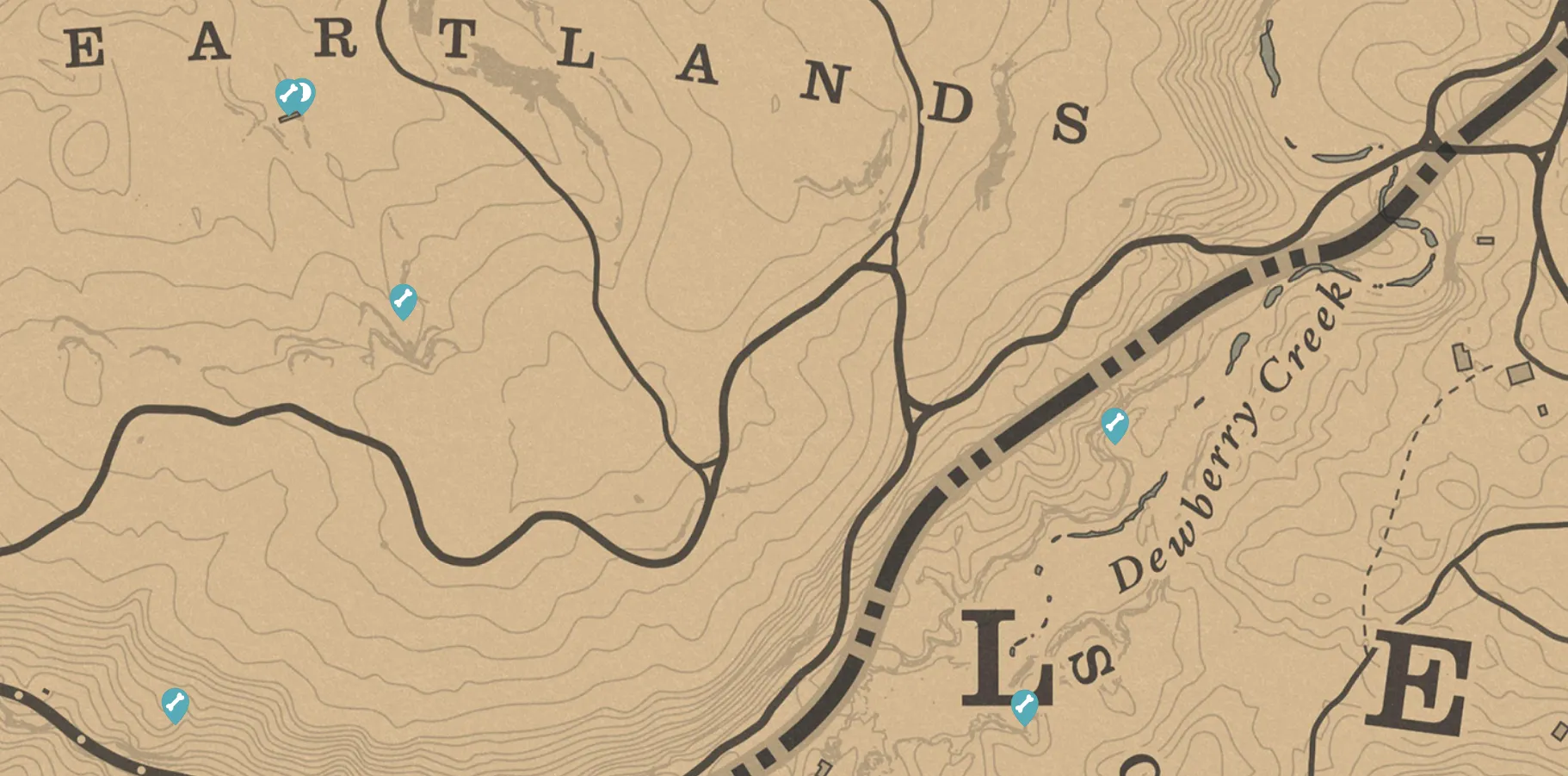 RDR2 All 30 Dinosaur Bone Locations Map